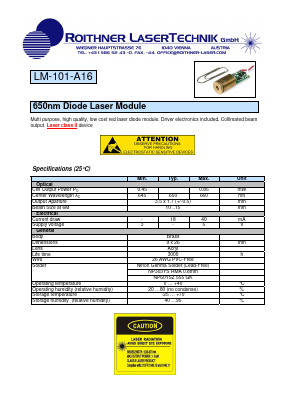 LM-101-A16 PDF, LM-101-A16 Hoja de datos -Roithner LaserTechnik GmbH DatsheetQ ...